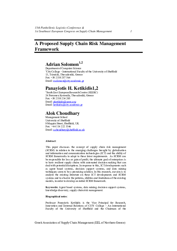 (PDF) A Proposed Supply Chain Risk Management Framework