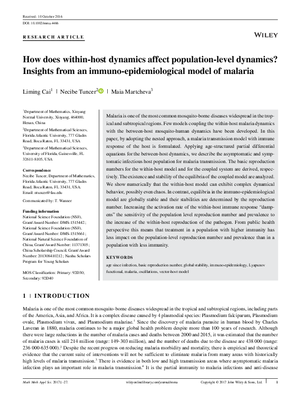 Pdf How Does Within‐host Dynamics Affect Population‐level Dynamics Insights From An Immuno