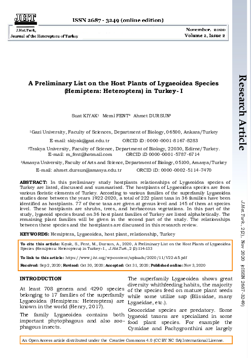(PDF) A Preliminary List on the Host Plants of Lygaeoidea Species ...