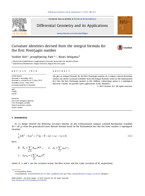 (PDF) Curvature identities derived from the integral formula for the ...