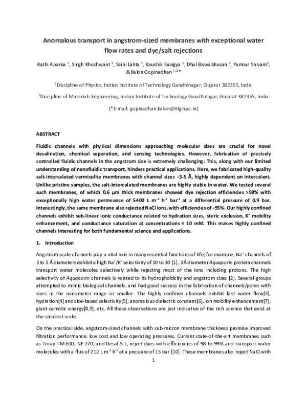 (PDF) Anomalous transport in angstrom-sized membranes with exceptional ...