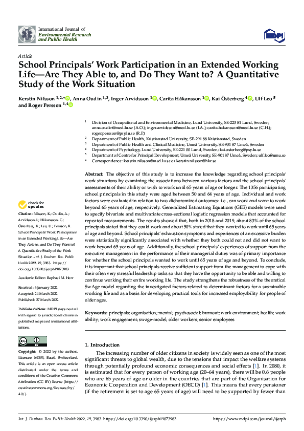 (PDF) School Principals’ Work Participation in an Extended Working Life ...