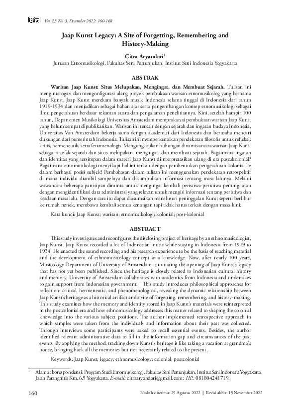 (PDF) Jaap Kunst Legacies: A Site of Forgetting, Remembering and ...