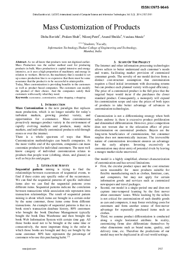 (PDF) Mass Customization of Products