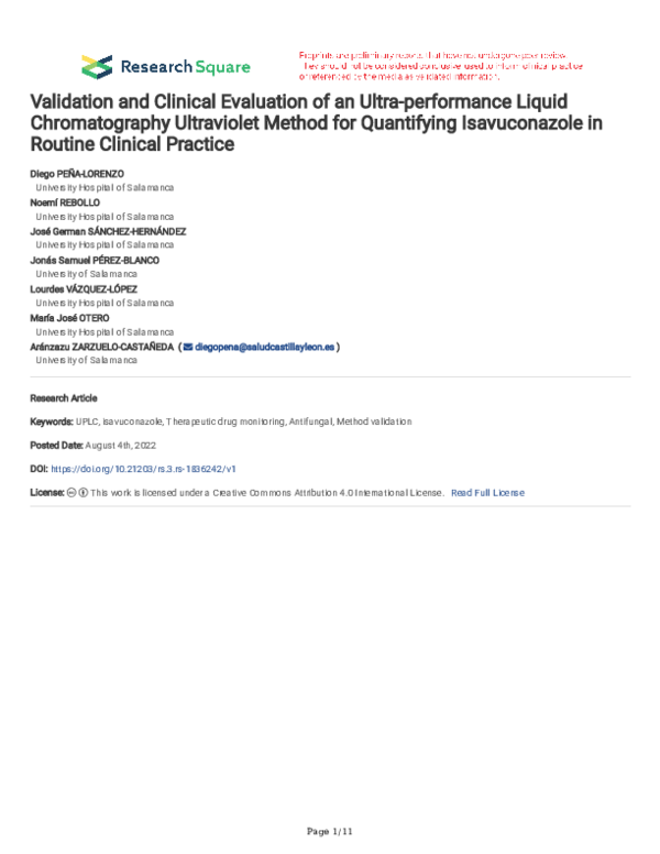 (PDF) Validation and Clinical Evaluation of an Ultra-performance Liquid Chromatography ...