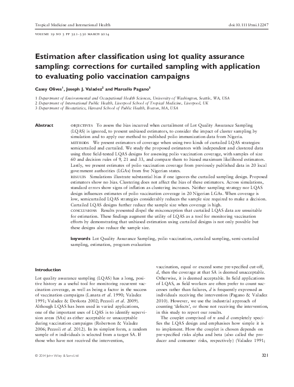 (PDF) Estimation after classification using lot quality assurance sampling: corrections for ...