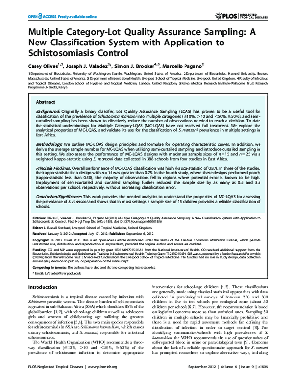(PDF) Multiple Category-Lot Quality Assurance Sampling: A New ...