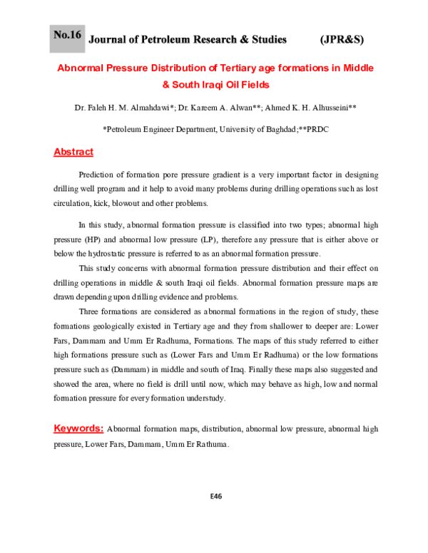 (PDF) Abnormal Pressure Distribution of Tertiary age formations in ...