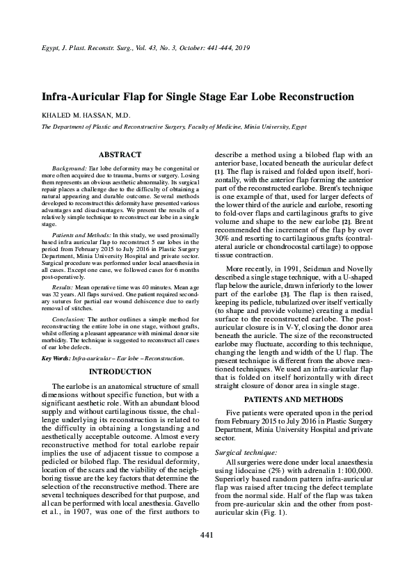 (PDF) Infra-Auricular Flap for Single Stage Ear Lobe Reconstruction