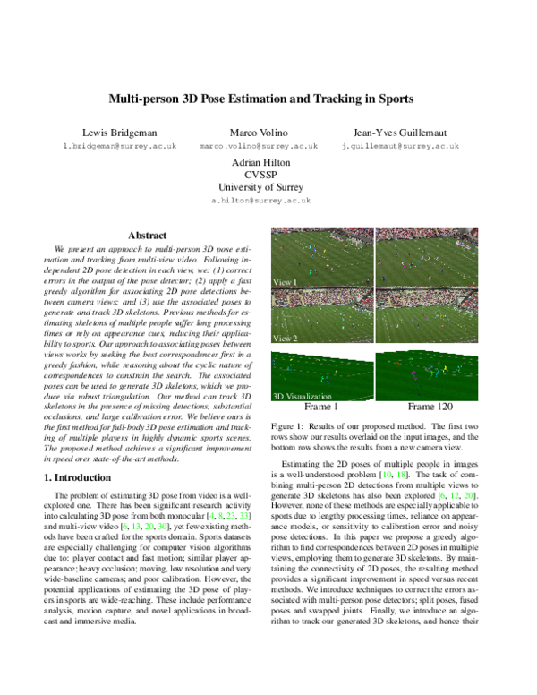 (PDF) Multi-Person 3D Pose Estimation and Tracking in Sports