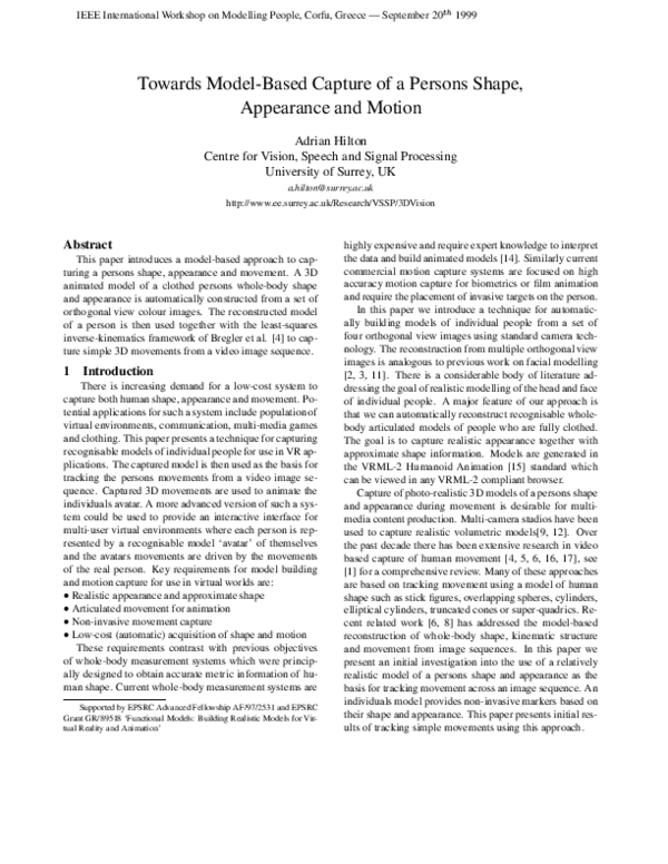 (PDF) Towards model-based capture of a persons shape, appearance and motion
