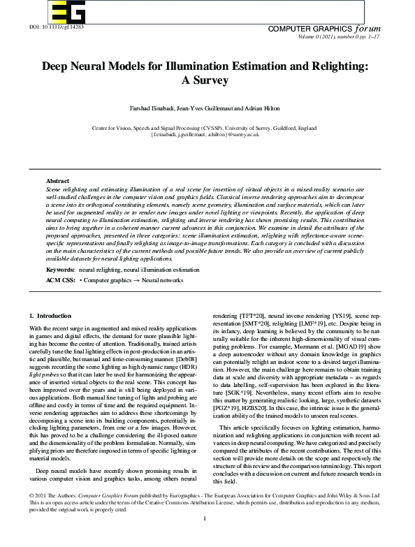 (PDF) Deep Neural Models for Illumination Estimation and Relighting: A Survey
