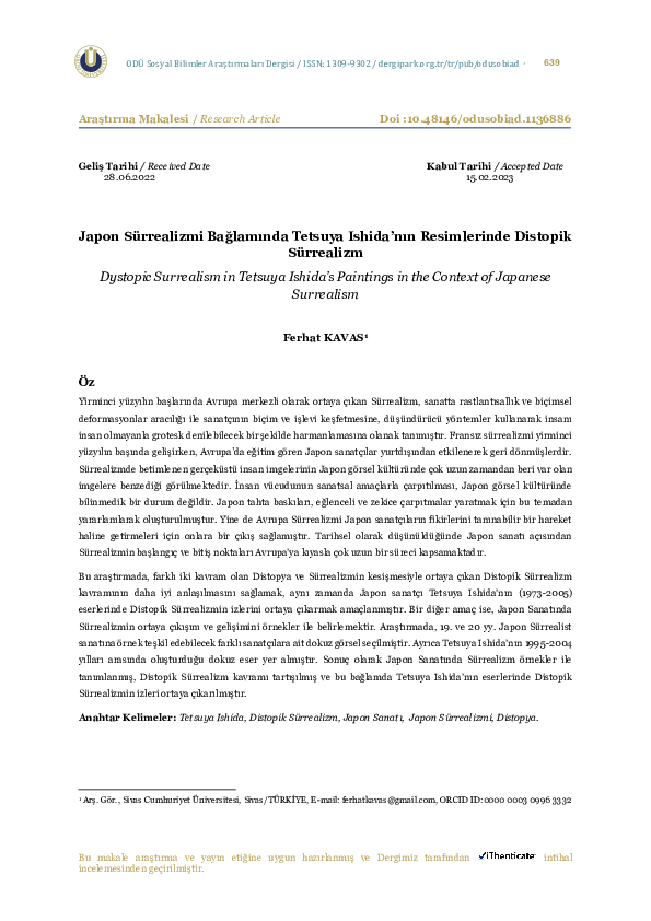 (PDF) Japon Sürrealizmi Bağlamında Tetsuya İshida’nın Resimlerinde Distopik Sürrealizm