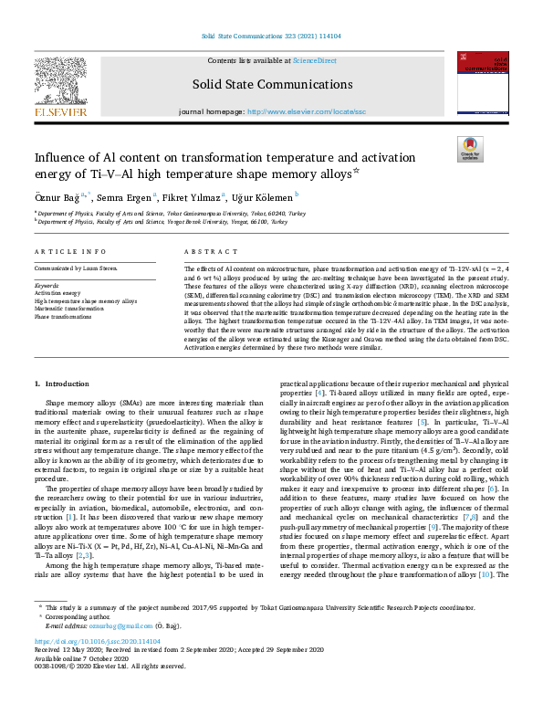 (PDF) Influence of Al content on transformation temperature and ...