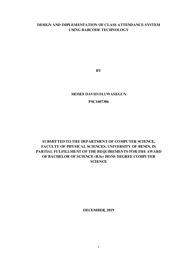 Pdf Design And Implementation Of Class Attendance System Using Barcode Technology