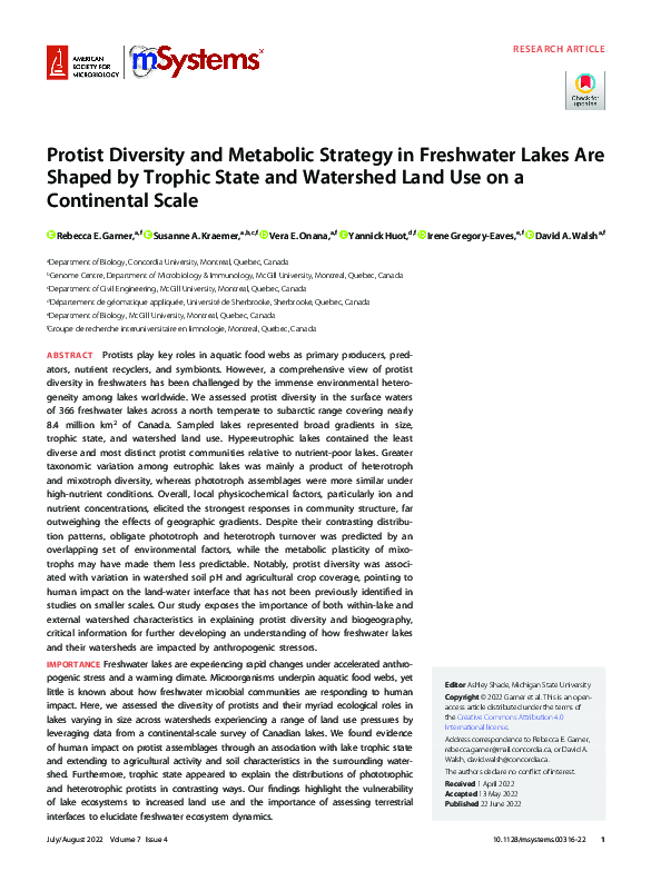 (PDF) Protist Diversity and Metabolic Strategy in Freshwater Lakes Are ...