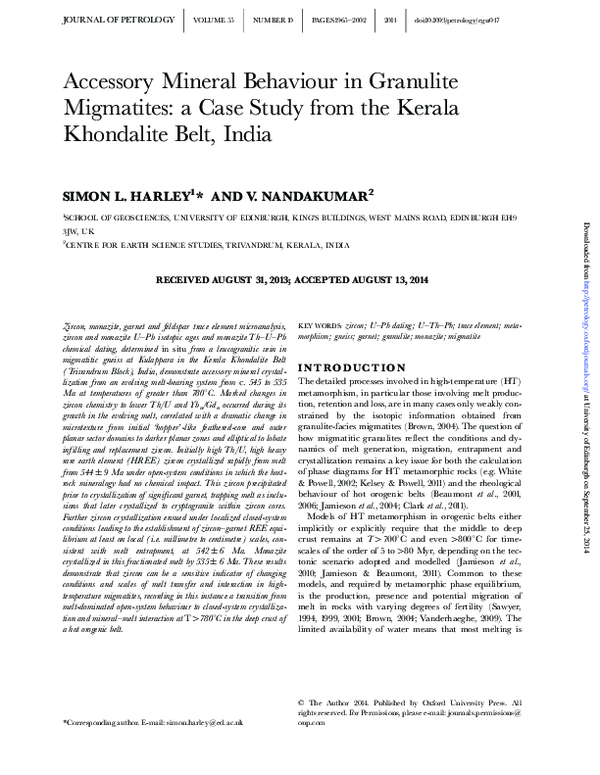 (PDF) Accessory Mineral Behaviour in Granulite Migmatites: a Case Study ...