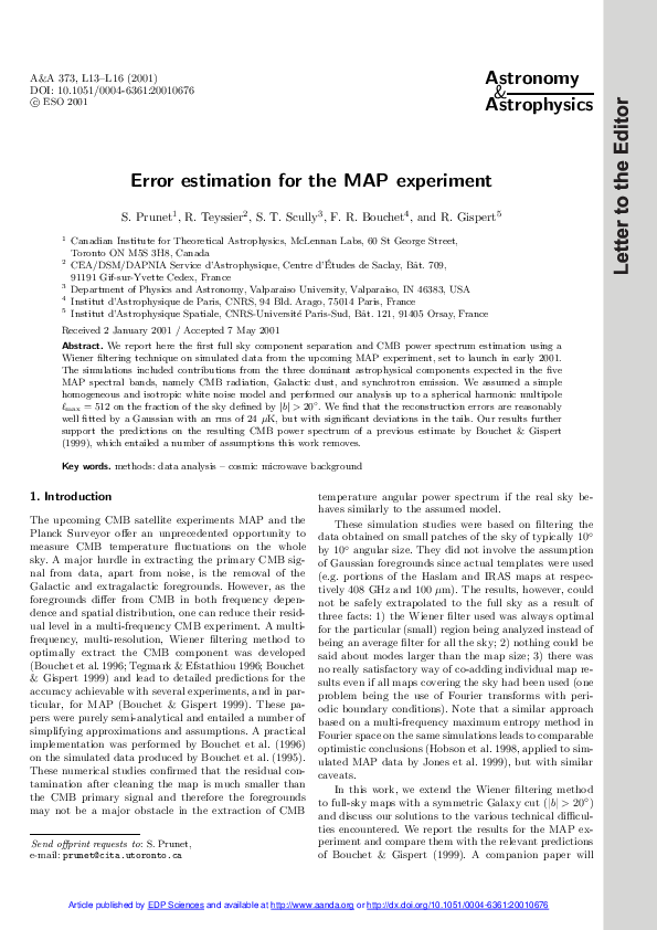 (PDF) Error estimation for the MAP experiment