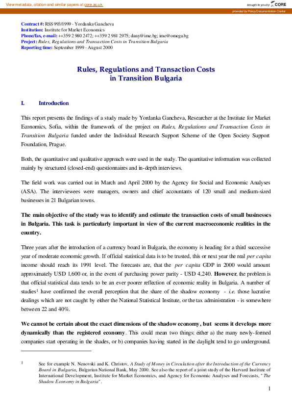 (PDF) Rules, regulations and transaction costs in transition Bulgaria