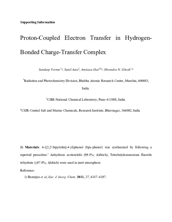 (PDF) Proton-Coupled Electron Transfer in a Hydrogen-Bonded Charge ...