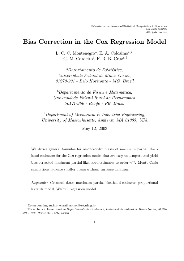 (PDF) Bias correction in the cox regression model | Enrico Colosimo - Academia.edu