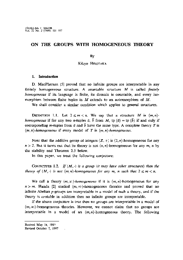 (PDF) On the Groups with Homogeneous Theory