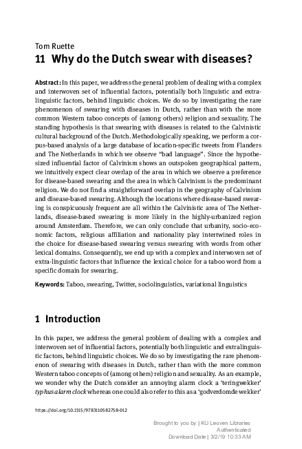 (PDF) 11. Why do the Dutch swear with diseases? | Tom Ruette - Academia.edu