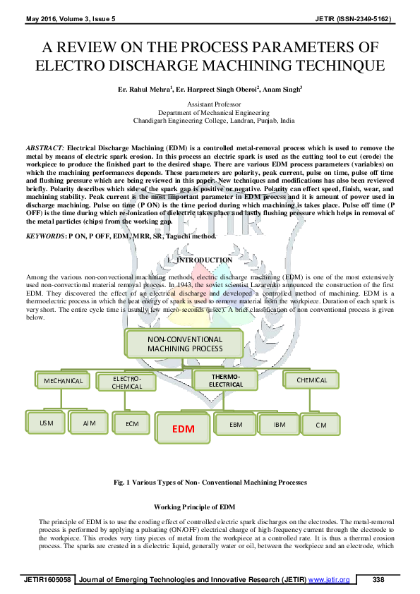 (PDF) A Review on the Process Parameters of Electro Discharge Machining Techinque