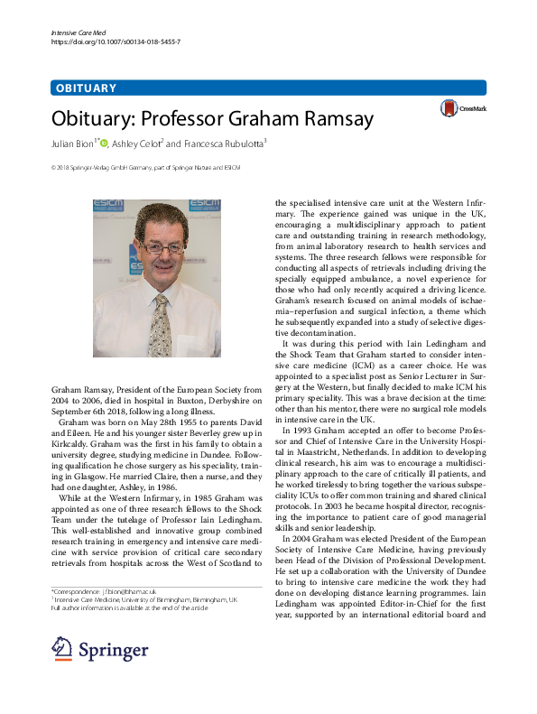 (PDF) Obituary: Professor Graham Ramsay