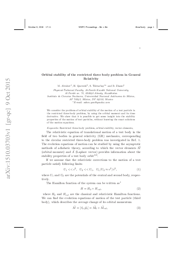 (PDF) Orbital stability of the restricted three-body problem in General ...