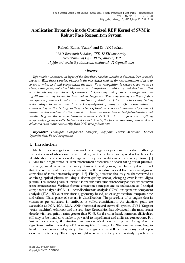 (PDF) Application Expansion inside Optimized RBF Kernel of SVM in Robust Face Recognition System