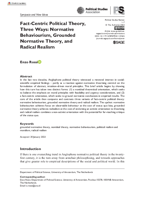 (PDF) Fact-Centric Political Theory, Three Ways: Normative Behaviourism ...