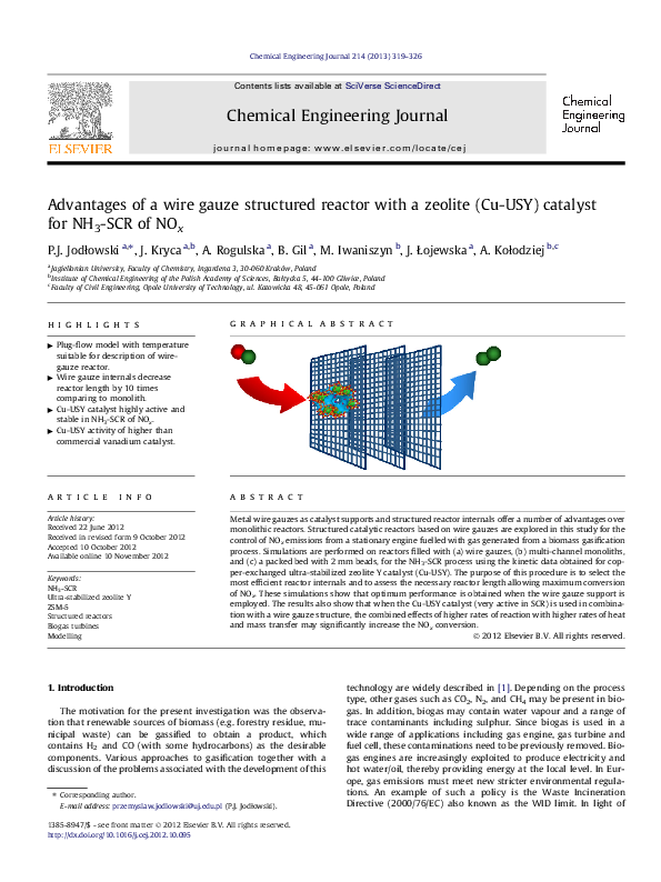 (PDF) Advantages of a wire gauze structured reactor with a zeolite (Cu ...
