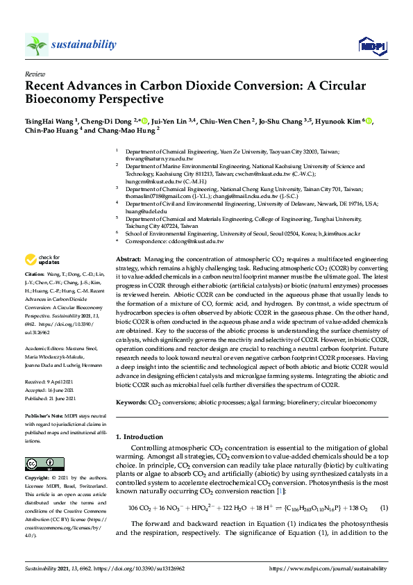 (PDF) Recent Advances in Carbon Dioxide Conversion: A Circular ...