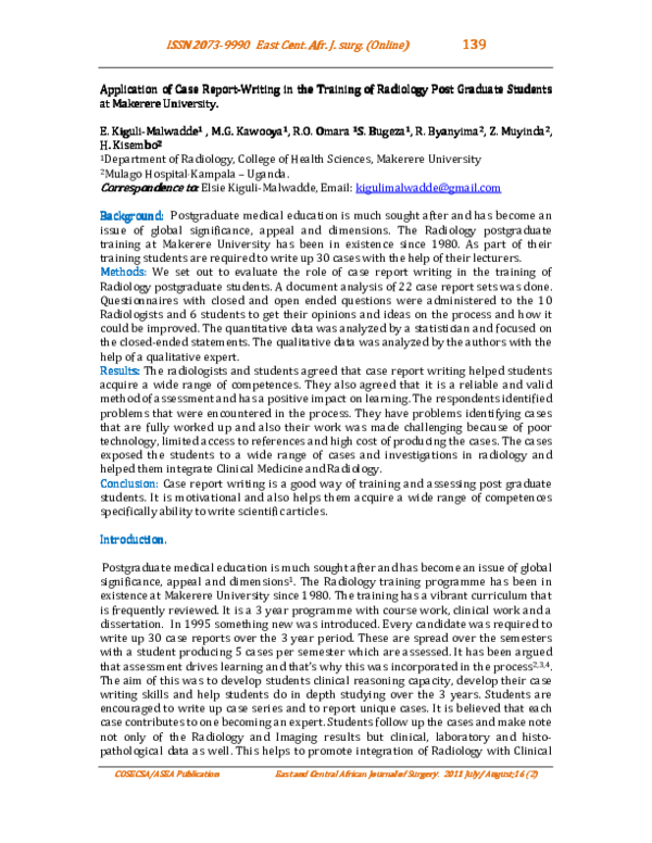 (PDF) Application of Case Report-Writing in the Training of Radiology ...