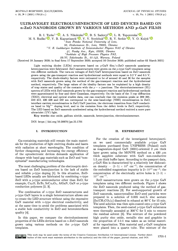 (PDF) Ultraviolet electroluminescence of LED devices based on n-ZnO nanorods grown by various ...