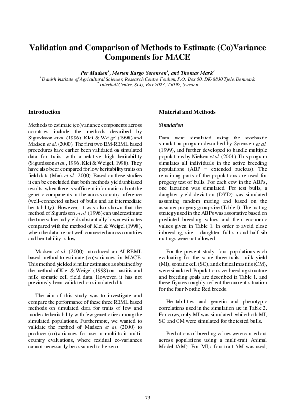 (PDF) Validation and comparison of methods to estimate (co) variance ...