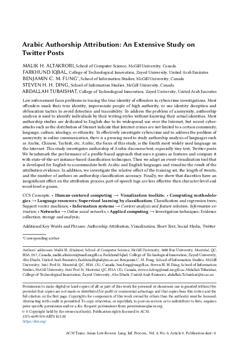 (PDF) Arabic Authorship Attribution