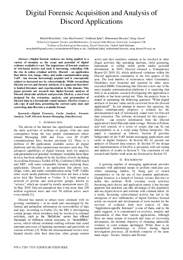 (PDF) Digital Forensic Acquisition and Analysis of Discord Applications