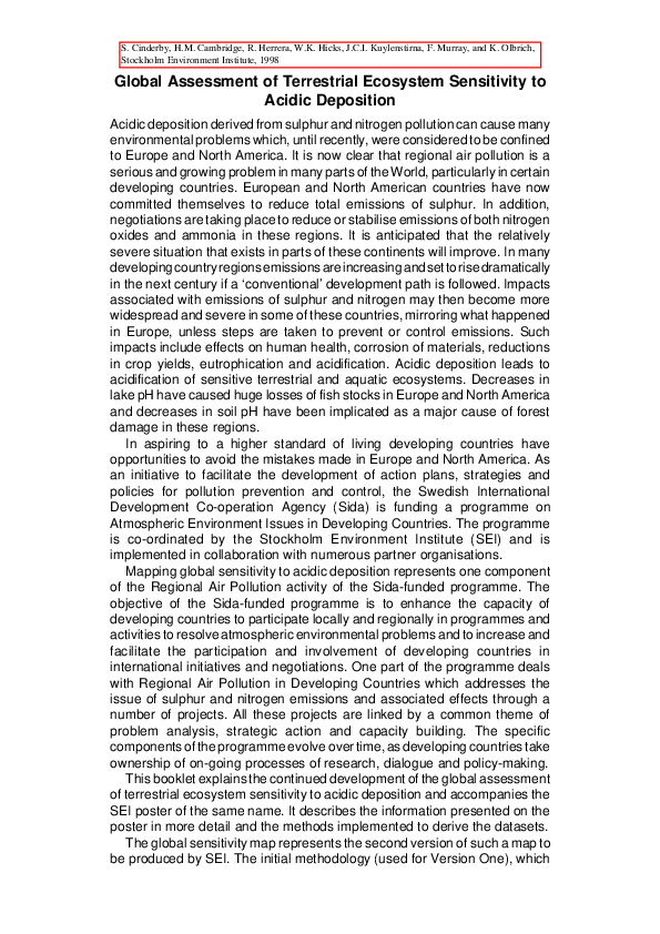 (PDF) Global Assessment of Terrestrial Ecosystem Sensitivity to Acidic ...