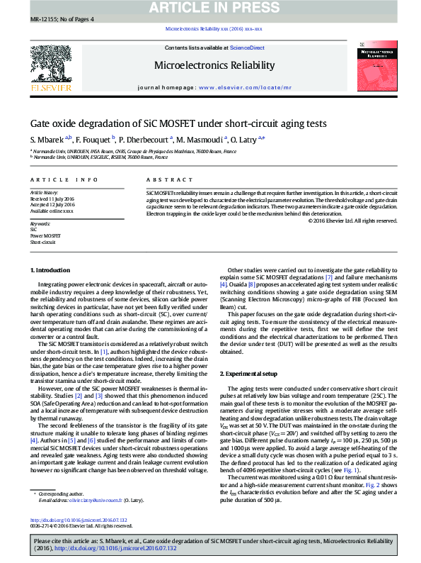 Pdf Gate Oxide Degradation Of Sic Mosfet Under Short Circuit Aging Tests
