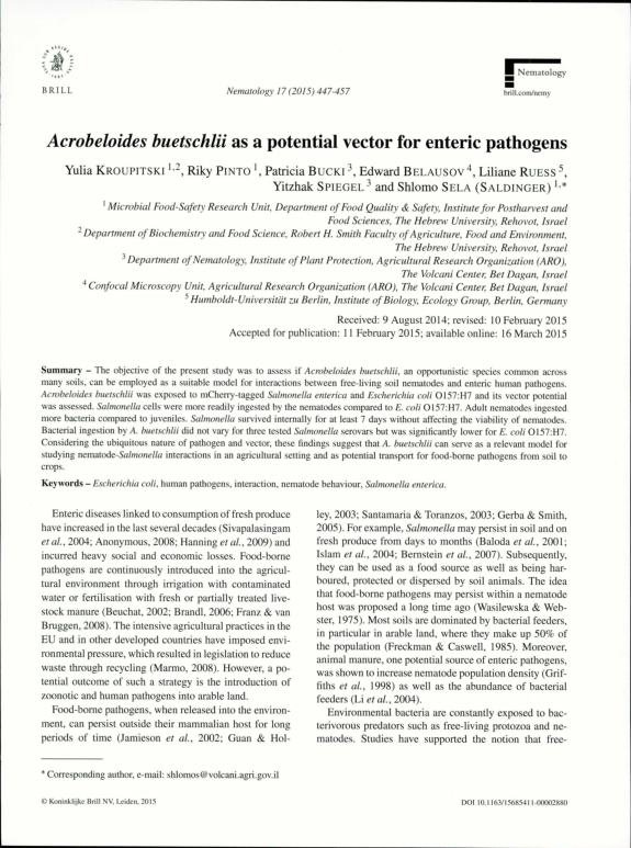 (PDF) Acrobeloides buetschlii as a potential vector for enteric pathogens