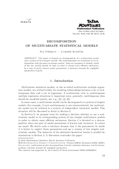 (PDF) Decomposition of multivariate statistical models