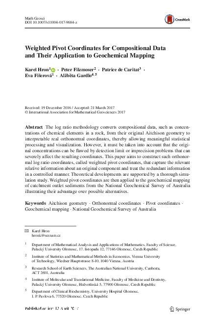 Pdf Weighted Pivot Coordinates For Compositional Data And Their Application To Geochemical Mapping