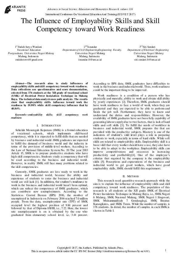 (PDF) The Influence of Employability Skills and Skill Competency toward ...