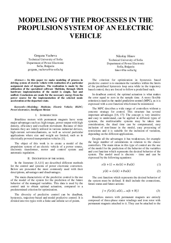 (PDF) Modeling of the processes in the propulsion system of an electric ...