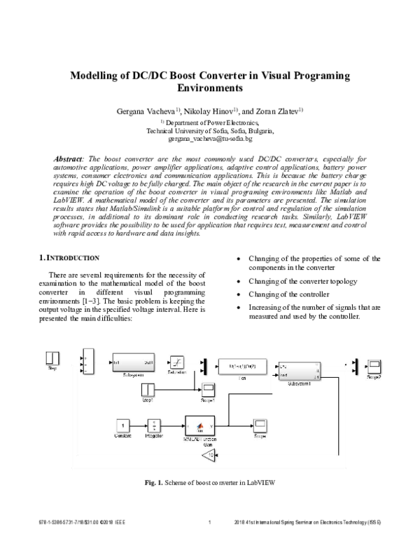 (PDF) Modelling of DC/DC Boost Converter in Visual Programing Environments
