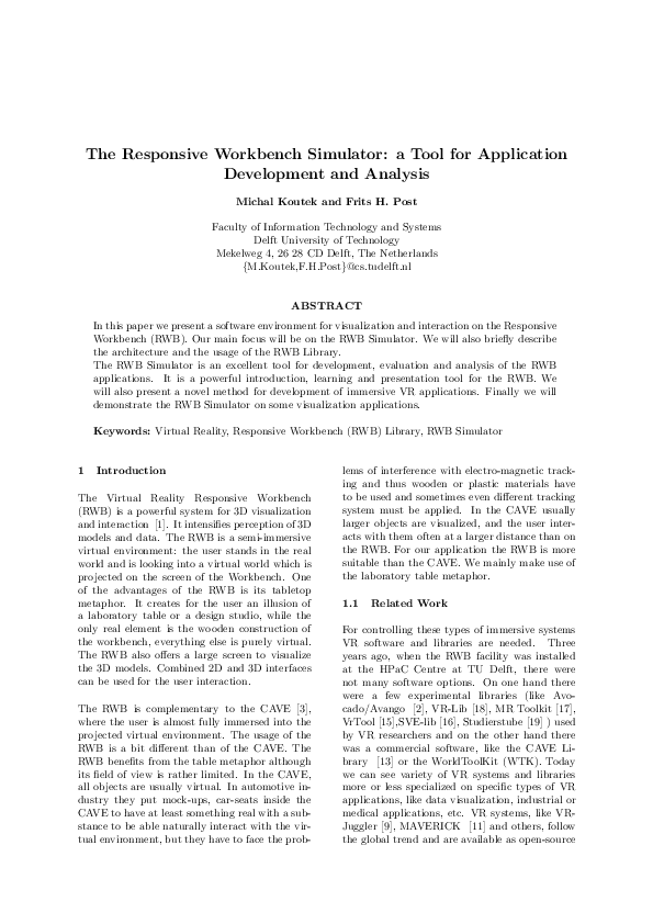 (PDF) The Responsive Workbench Simulator: a Tool for Application Development