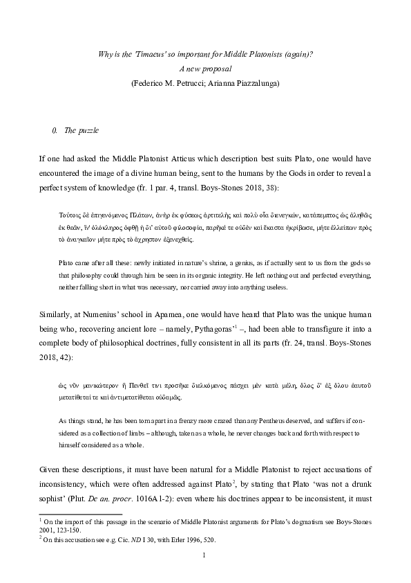 (DOC) Why Is the ‘Timaeus’ So Important for Middle Platonists (Again ...