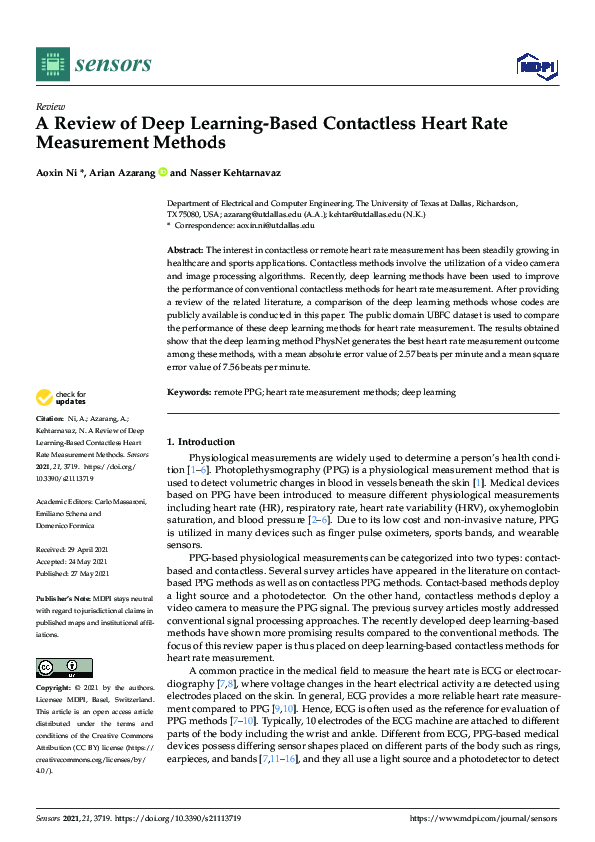 Pdf Deep Learning For Contactless Heart Rate Measurement
